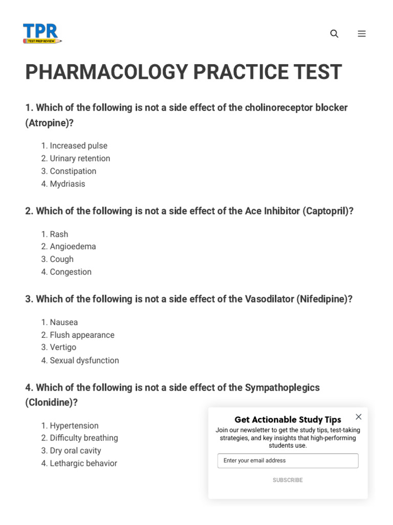 Pharmacology Practice Test | PDF | Clozapine | Drugs