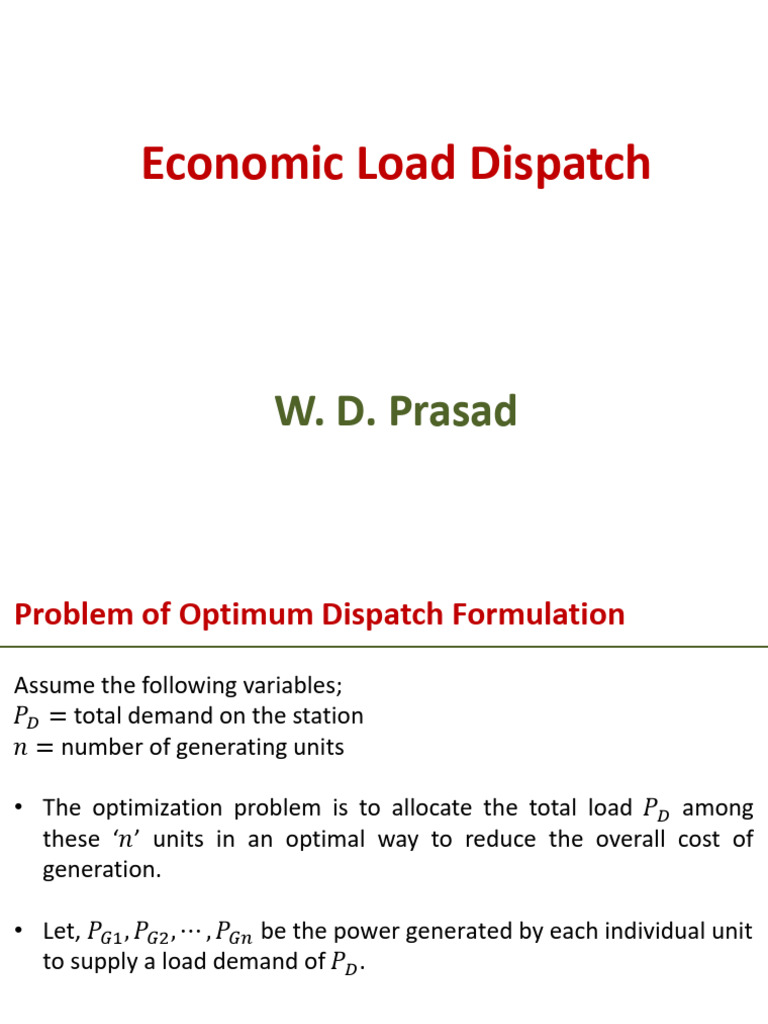 Optimal Economic Load Dispatch Guide | PDF | Mathematical Optimization ...