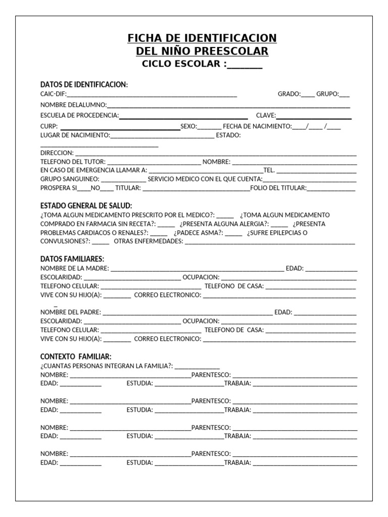 Ficha de Identificacion 2019-2020 | PDF