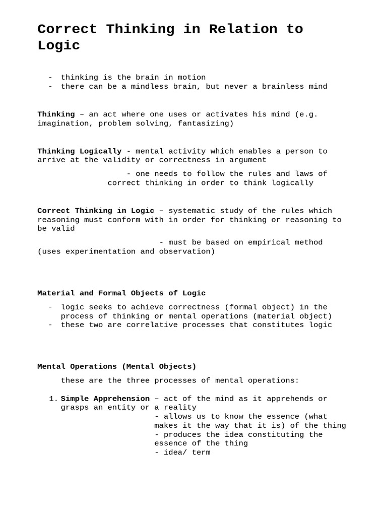 Correct Thinking in Relation To Logic | PDF | Logic | Thought