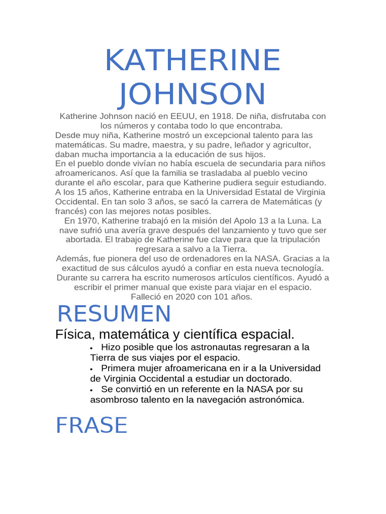 Katherine Johnson | PDF | Ciencias sociales | Viajes y turismo