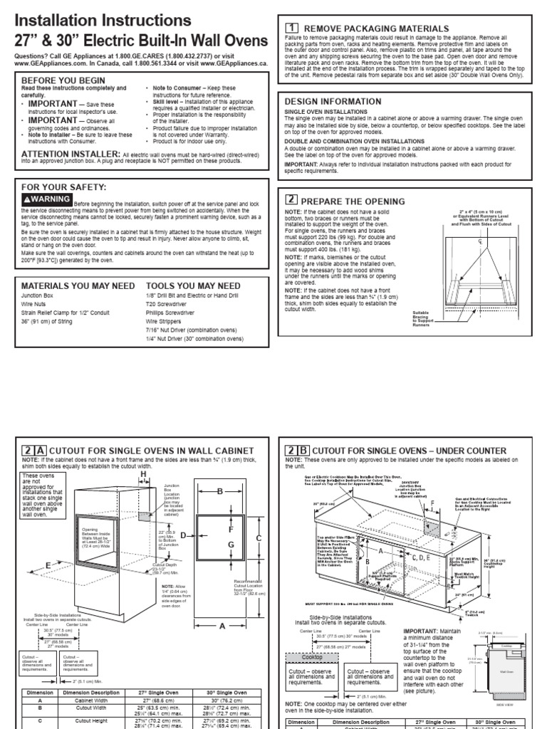 GE CAFE Electric Built-In Wall Oven Installation Instructions | PDF | Electrical Wiring | Fuse ...