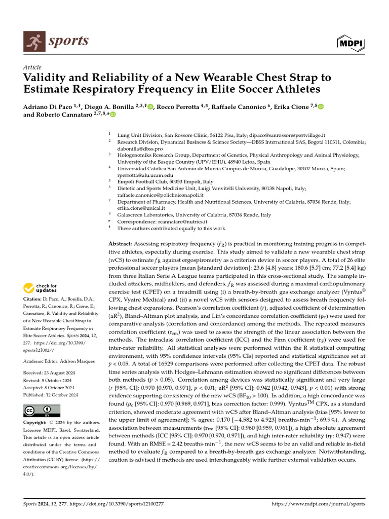 Validity and Reliability of A New Wearable Chest Strap To Estimate Respiratory Frequency in ...