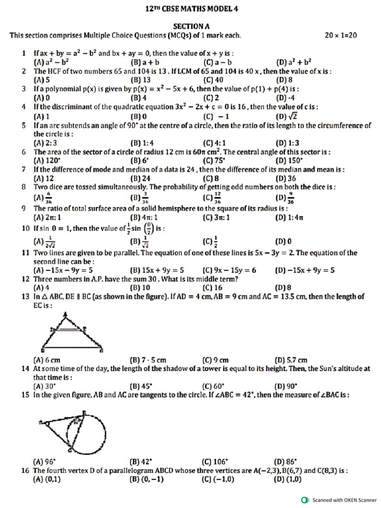 Class 10 Maths Sample Paper | PDF