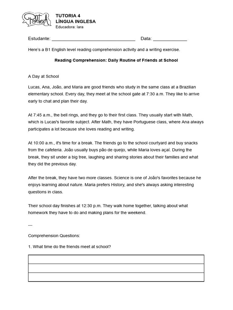 B1 English Reading & Writing Activity | PDF