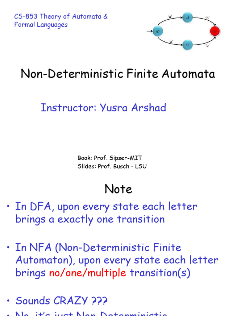 Lecture 4 NFA and Lamda | PDF | Formal Methods | Theoretical Computer Science
