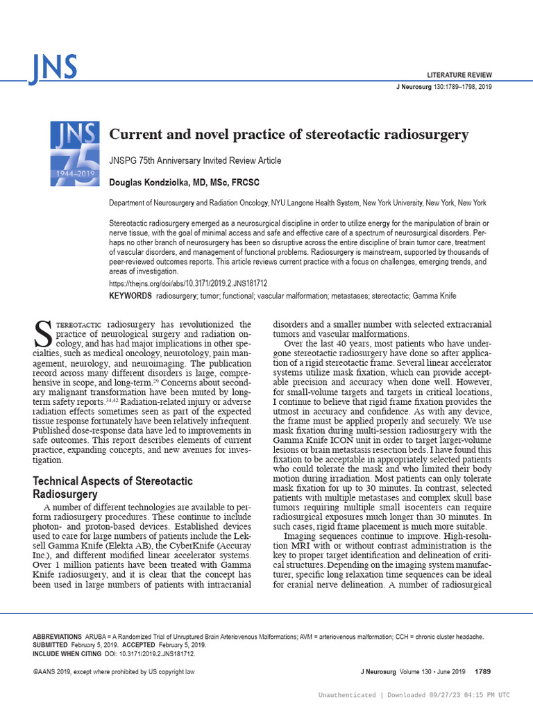 J Neurosurg Article p1789 | PDF | Radiation Therapy | Neurosurgery