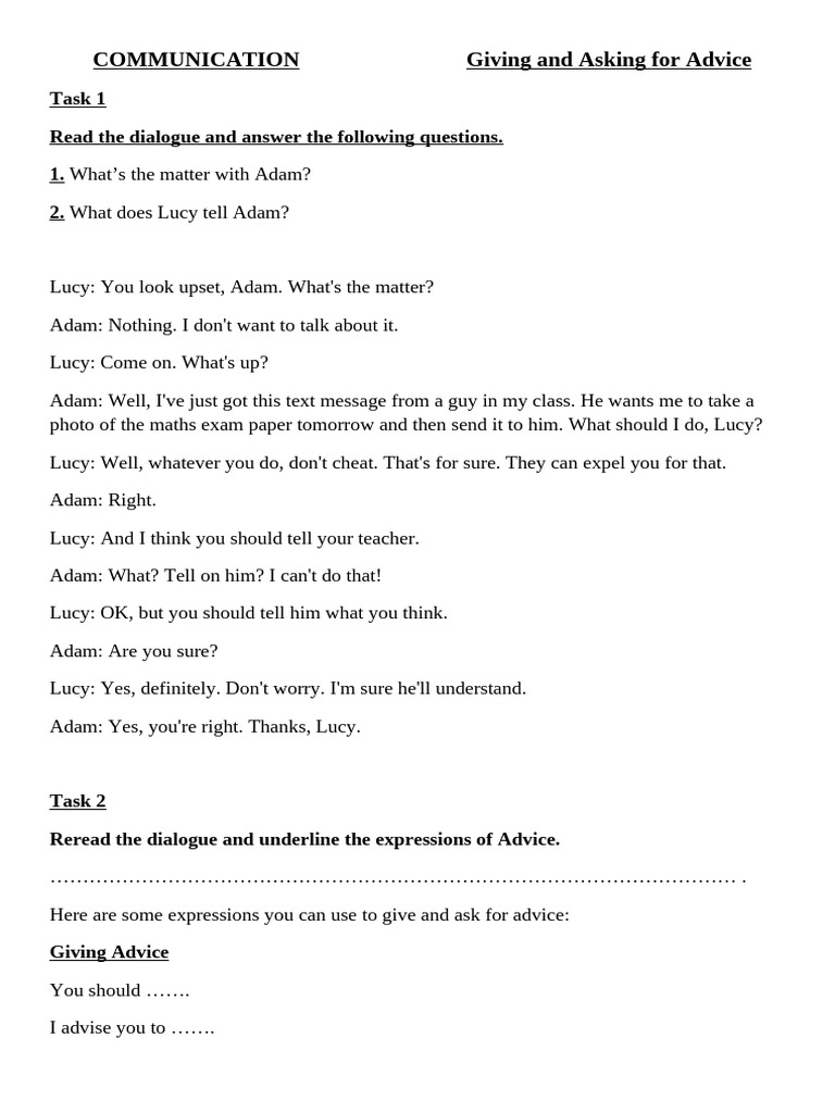 Giving and Asking for Advice Guide | PDF | Career & Growth | Language ...