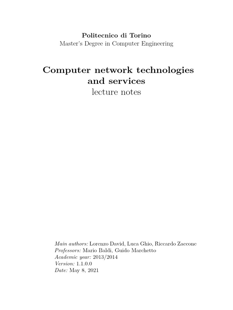 Computer Network Technologies and Services Lecture Notes | PDF ...