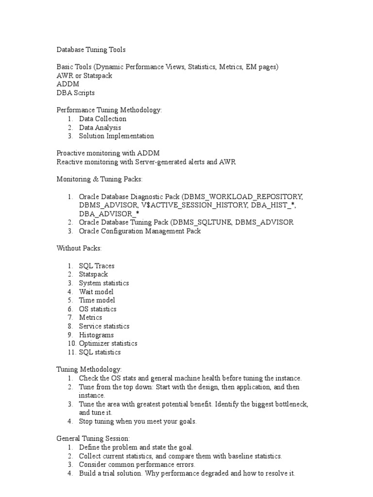 Database Tuning Tools Notes Pdf Oracle Database Databases
