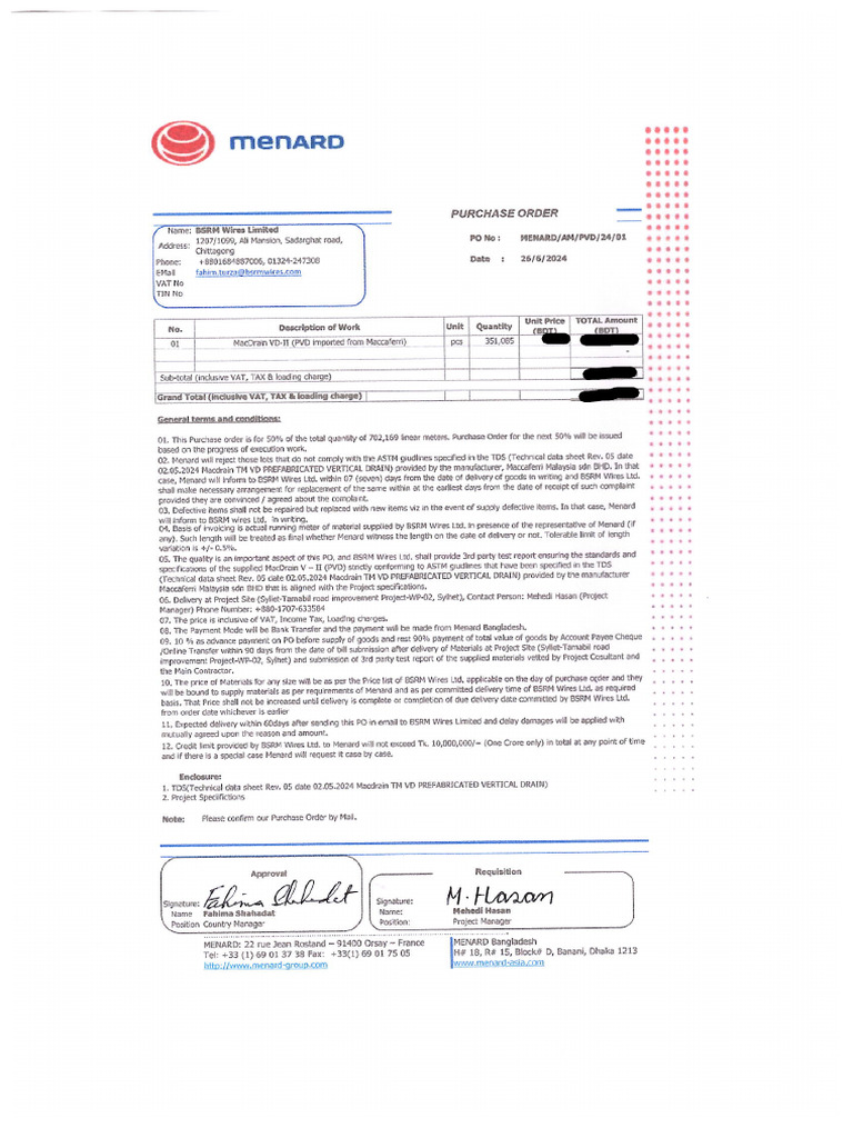 Menard Po (Revised) - BSRM Wires Ltd. | PDF | Materials