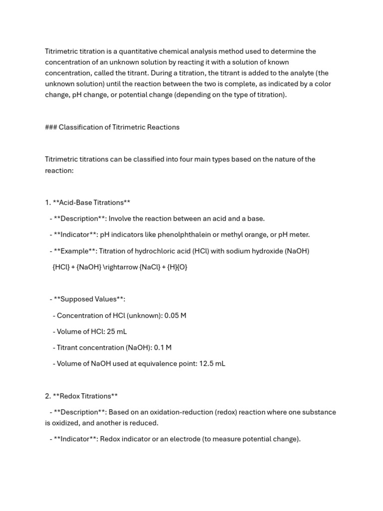 Titrimetric Titration | PDF | Titration | Chemistry
