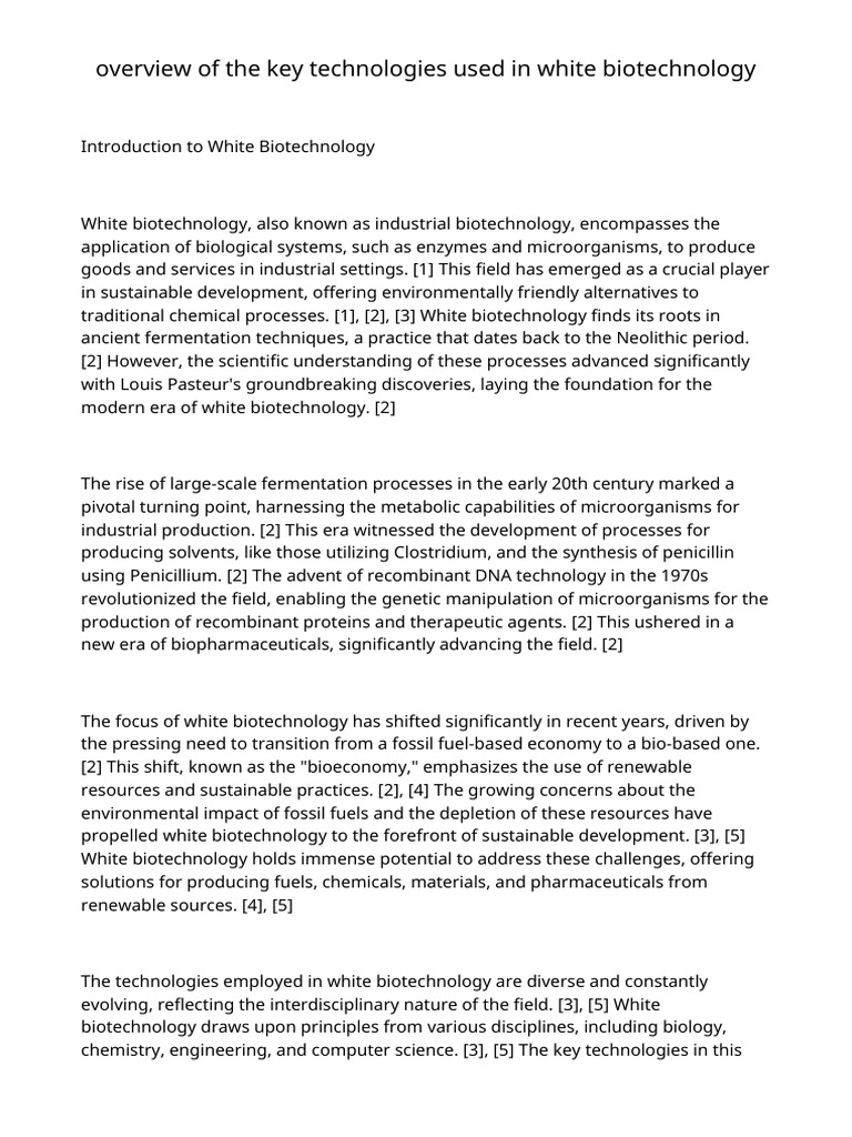 Key Technologies in White Biotechnology | PDF | Biorefinery | Biofuel
