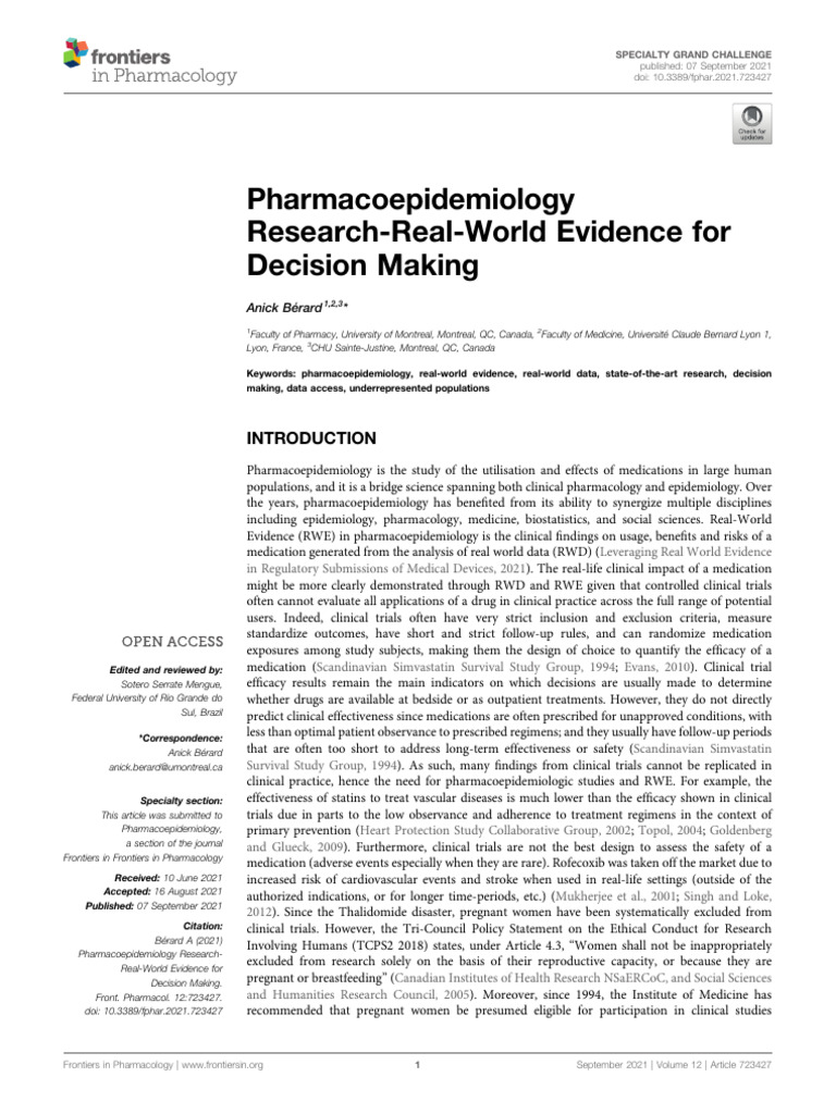 2021 - Pharmacoepidemiology Research-Real-World Evidence For Decision ...