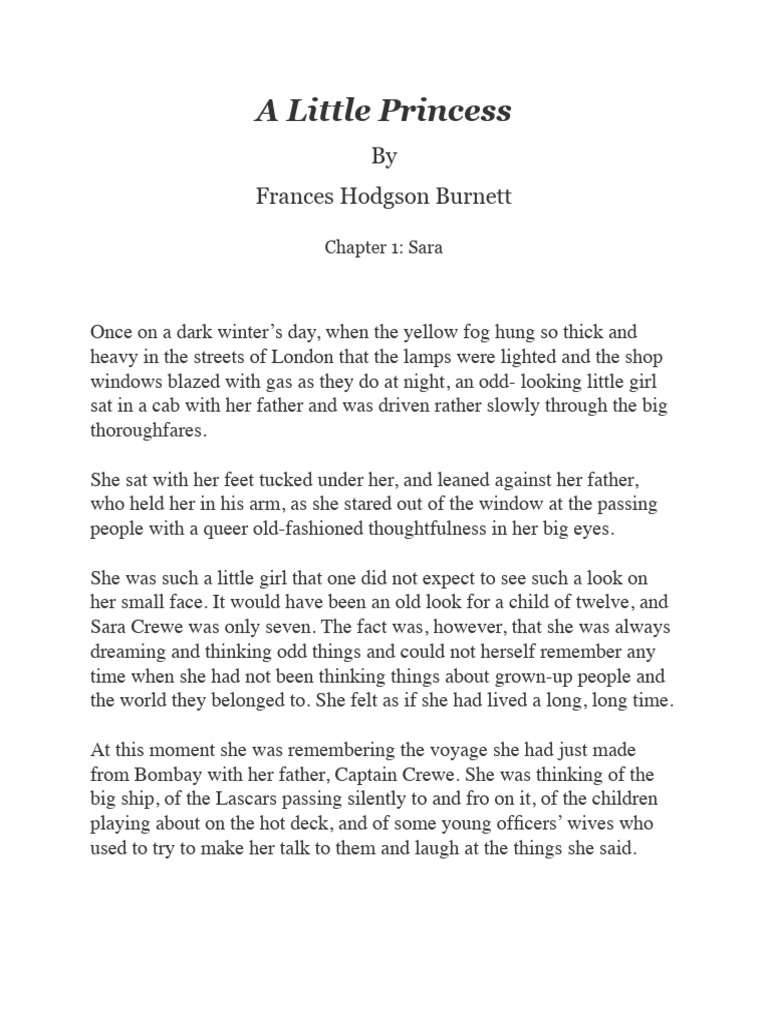 A Little Princess: Chapter 1 Summary | PDF | A Little Princess
