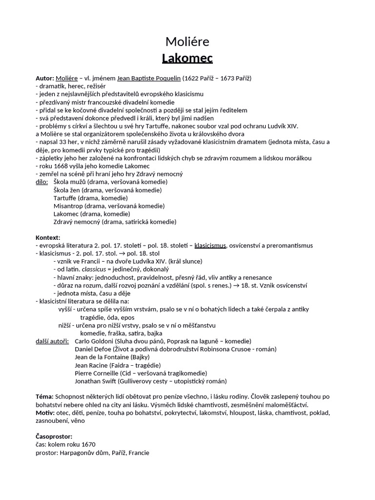 Moliére - Lakomec | PDF