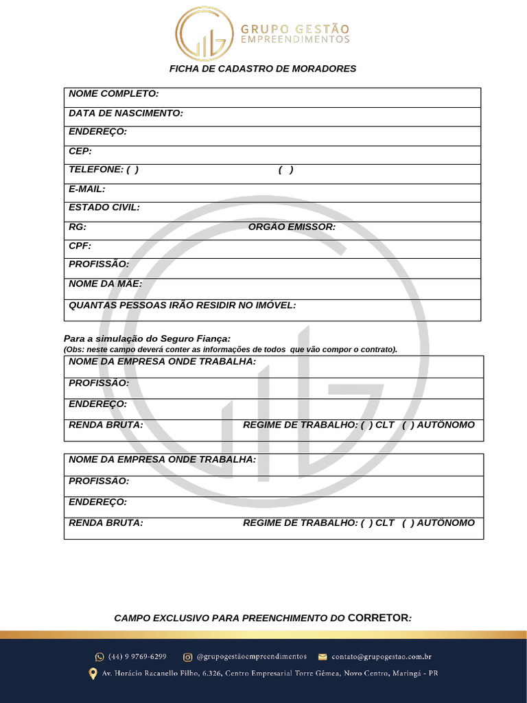 Ficha de Cadastro para Locação de Imóvel | PDF | Direito