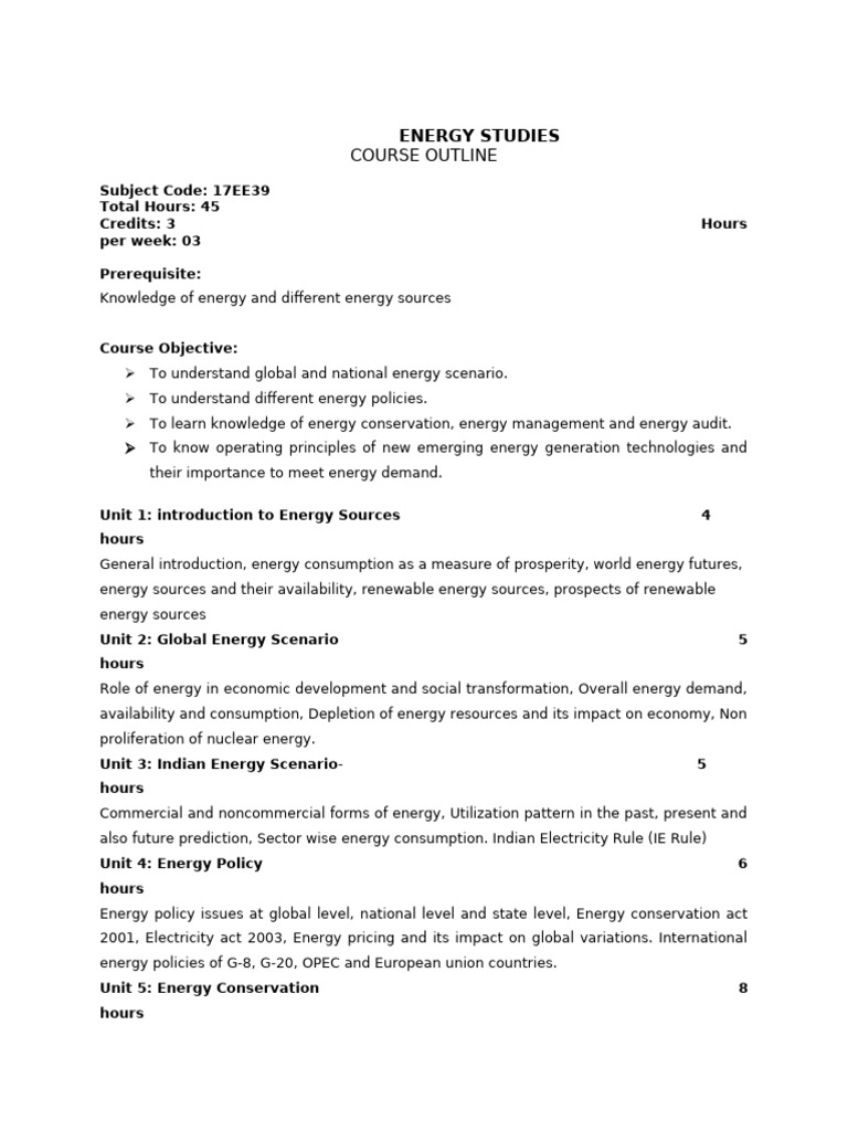 Energy Studies Course Outline | PDF | Energy Development | Energy ...