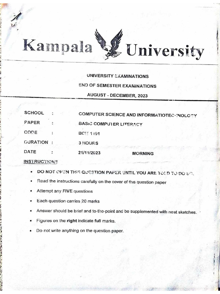 Basic Computer Literacy Past Paper | PDF
