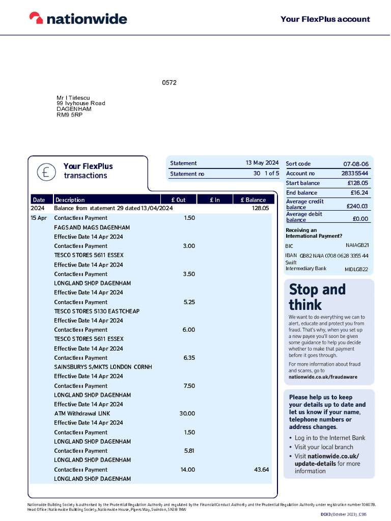 Statement 13may2024 241104 185454 | PDF | Cheque | Interest