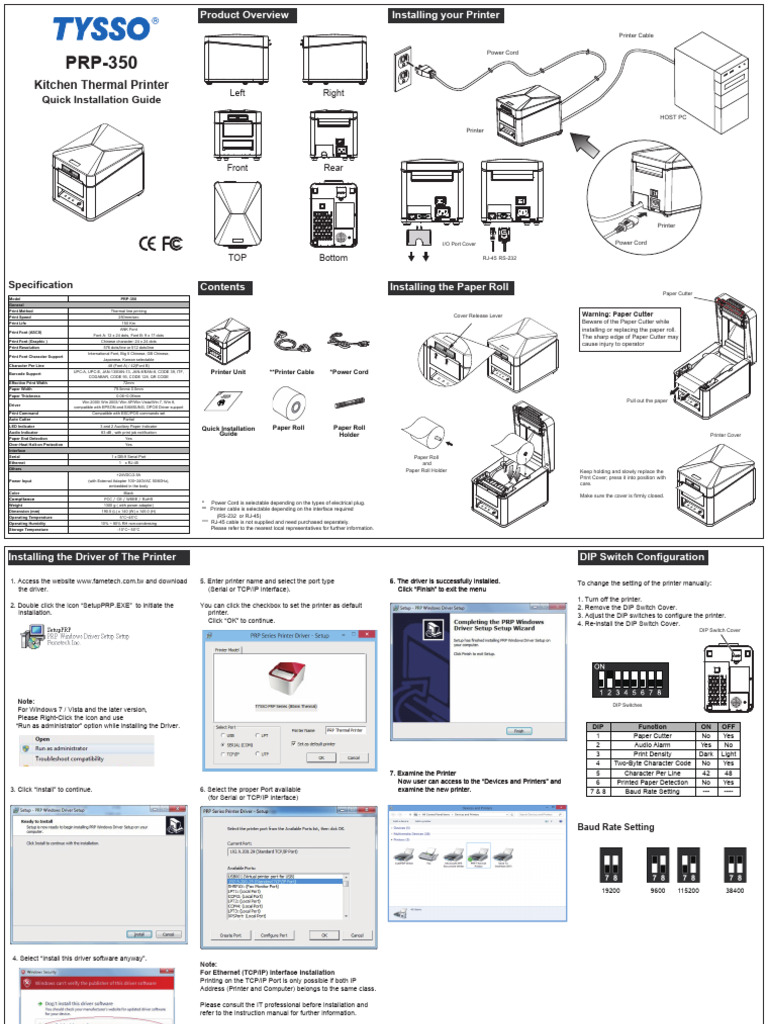 Tysso Prp-350 Quick Installation Guide | PDF | Printer (Computing ...