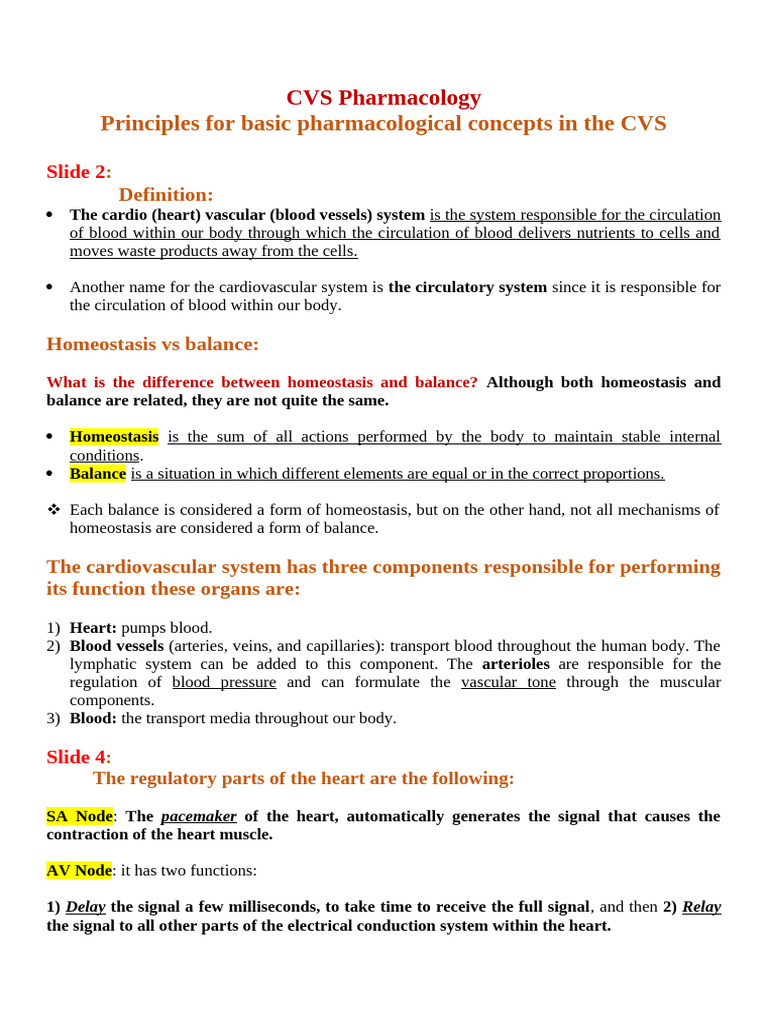 CVS Pharmacology: Heart Function Basics | PDF | Heart | Blood Vessel