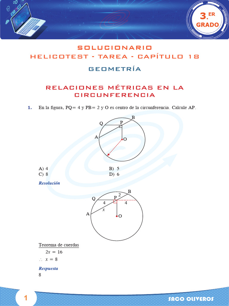 3 - Geom - 3° - Cap 18 - S1 - Sol - Tarea - 24 | PDF | Geometría | Geometría Elemental