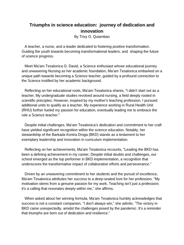 Scitech (Feature) Ma'Am Tesa 1 | PDF | Science | Teachers