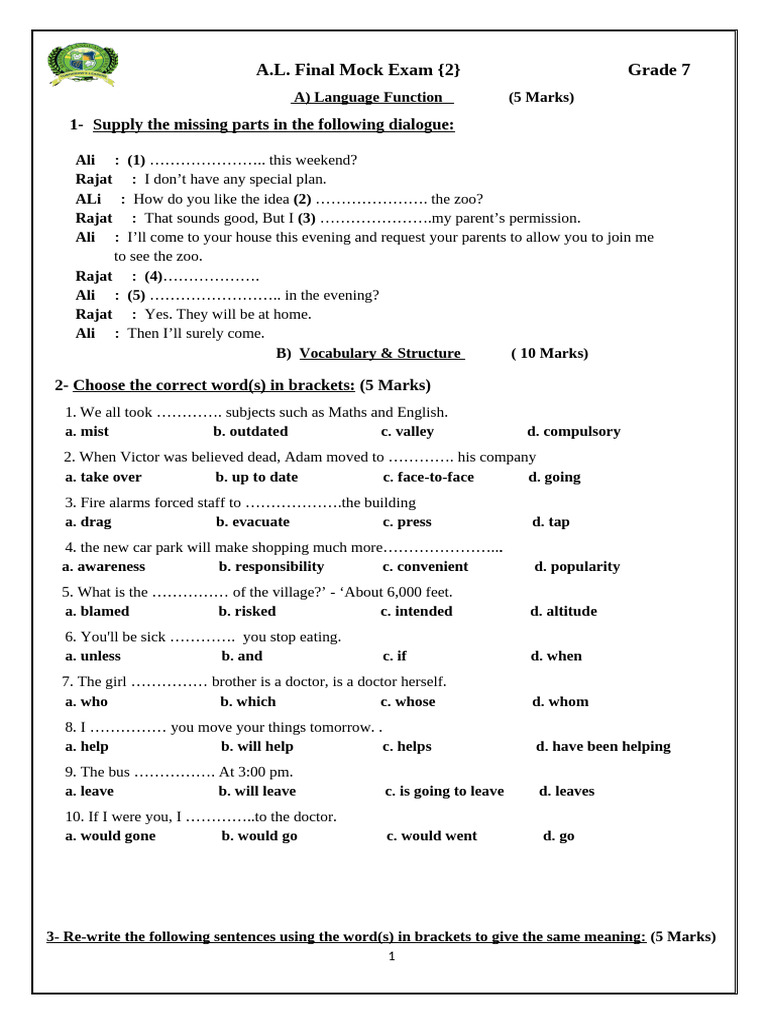 Grade 7 Final A L Mock 2 Pdf Rainforest Canopy Biology