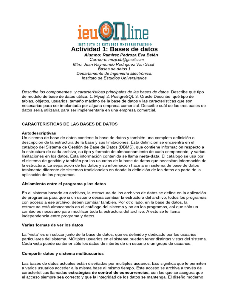Actividad 1 Bases de Datos | PDF | Mi sql | Bases de datos