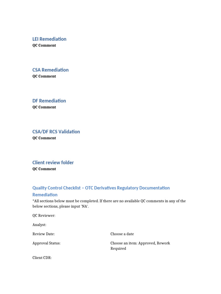 OTC Derivatives QC Checklist | PDF