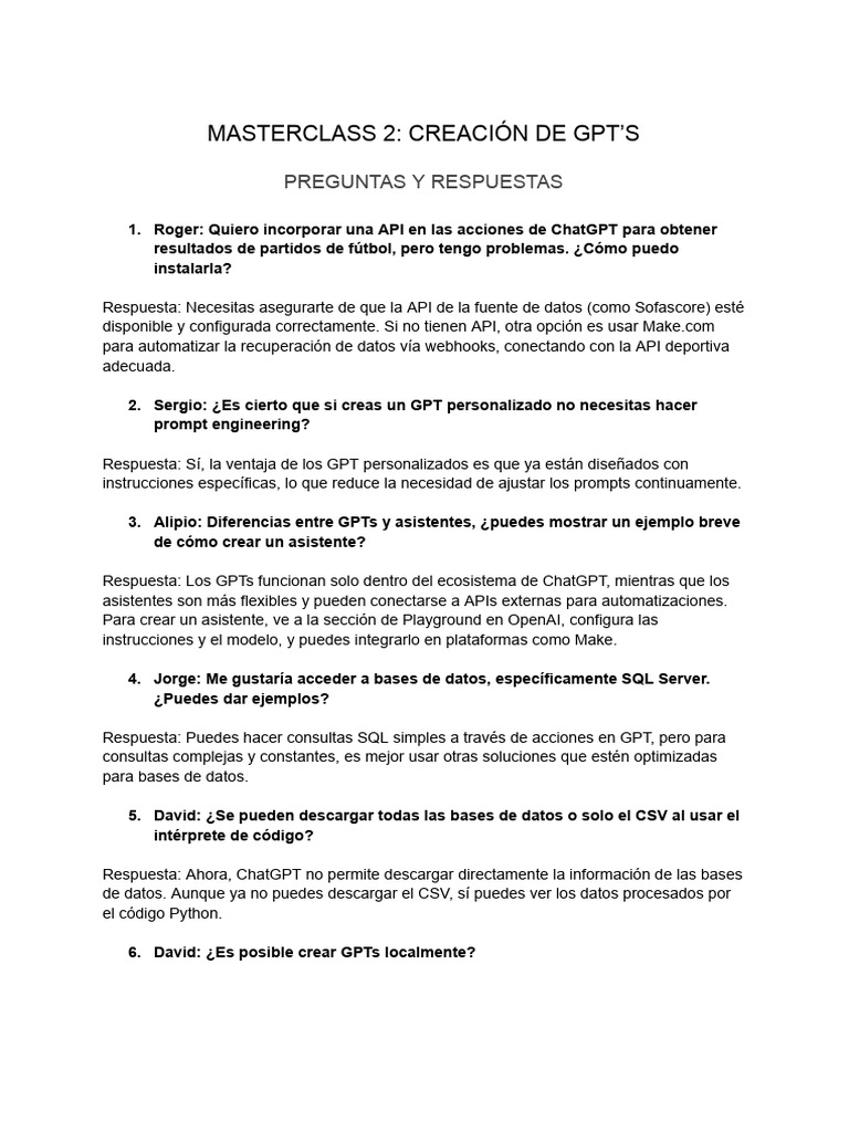 MasterClass 2_ GPT-s (Preguntas y respuestas) | PDF | Bases de datos | SQL MasterClass 2_ GPT-s (Preguntas y respuestas) | PDF | Bases de datos | SQL