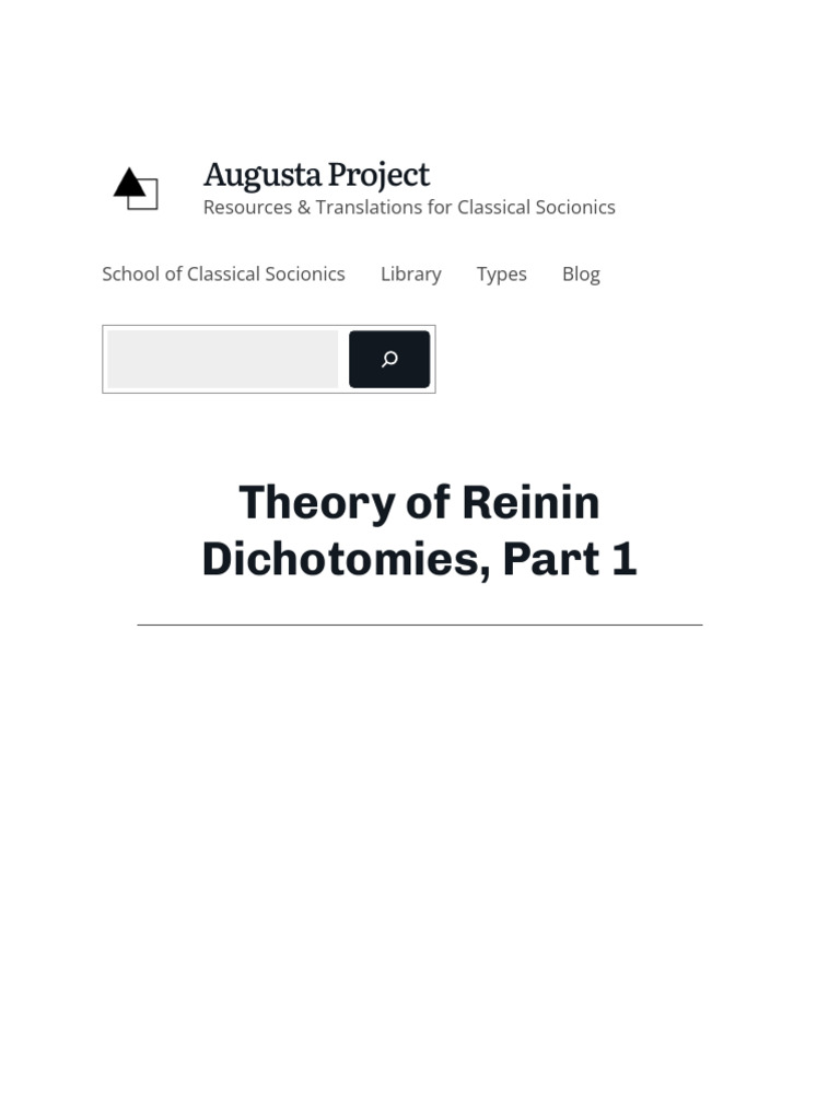 Theory of Reinin Dichotomies, Part 1 - Augusta Project | PDF | Id | Thought