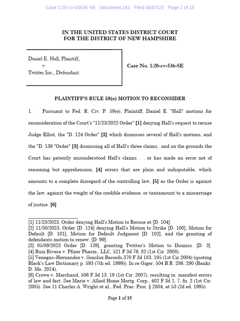 141. Motion to Reconsider- 15 Pages | PDF | Ashcroft V. Iqbal | Default ...