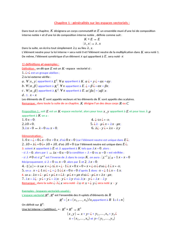 Généralités sur les espaces vectoriels | PDF | Espace vectoriel ...