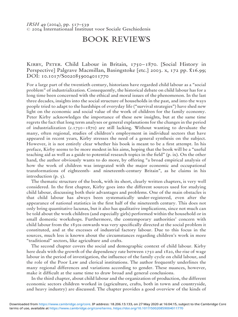 Child Labour in Britain: 1750-1870 Review | PDF | Individualism ...