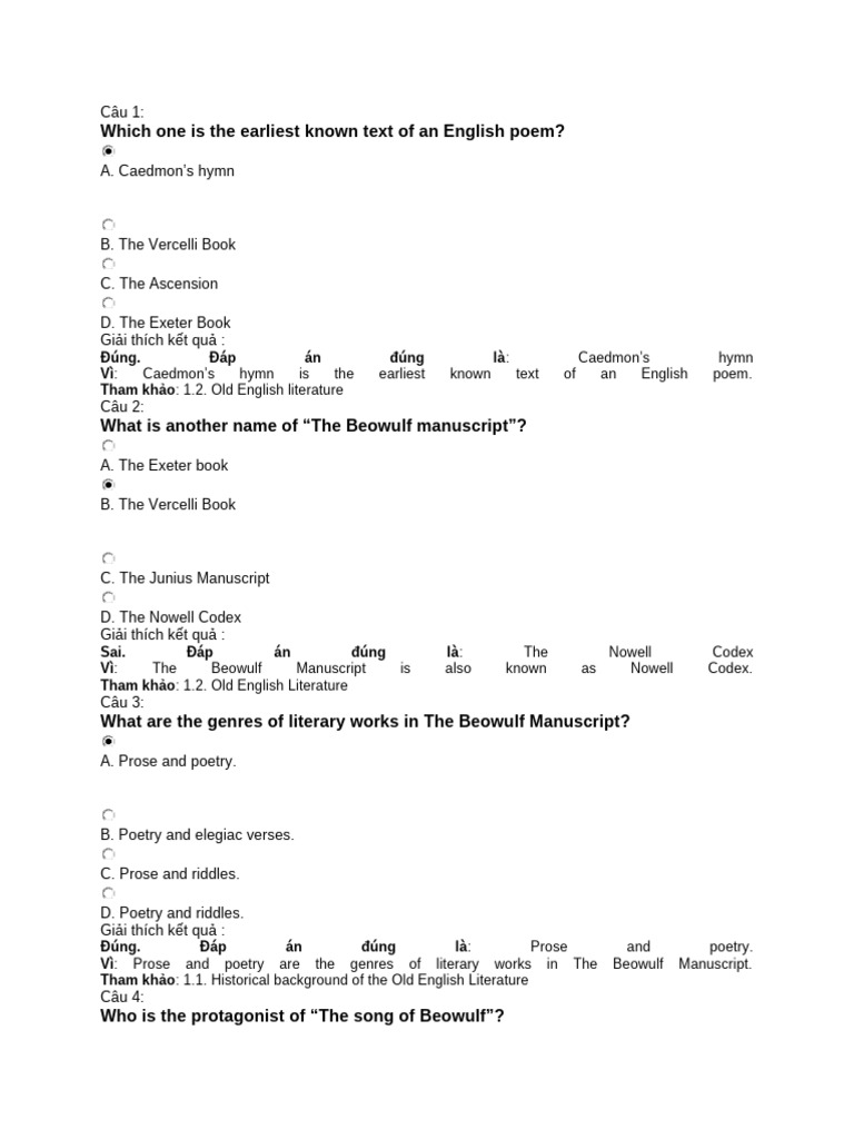 luyện tập trước thi | PDF | Beowulf | The Canterbury Tales