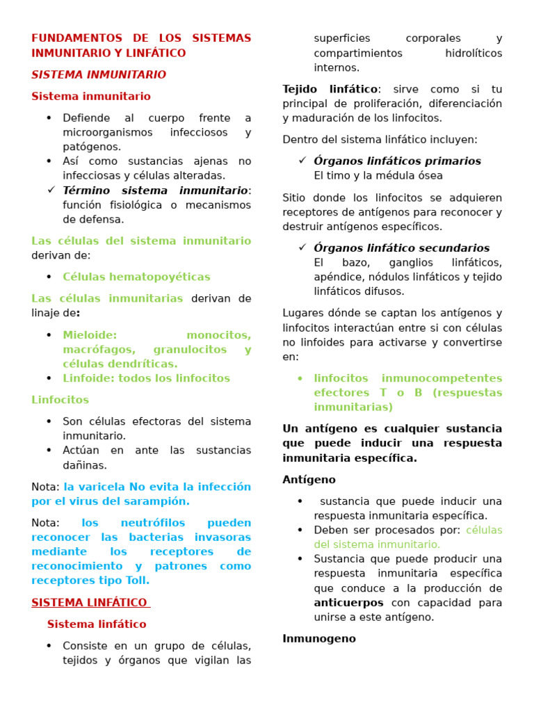 Fundamentos Del Sistema Inmunitario y Tejidos y Órganos Linfáticos | PDF | Sistema inmune ...