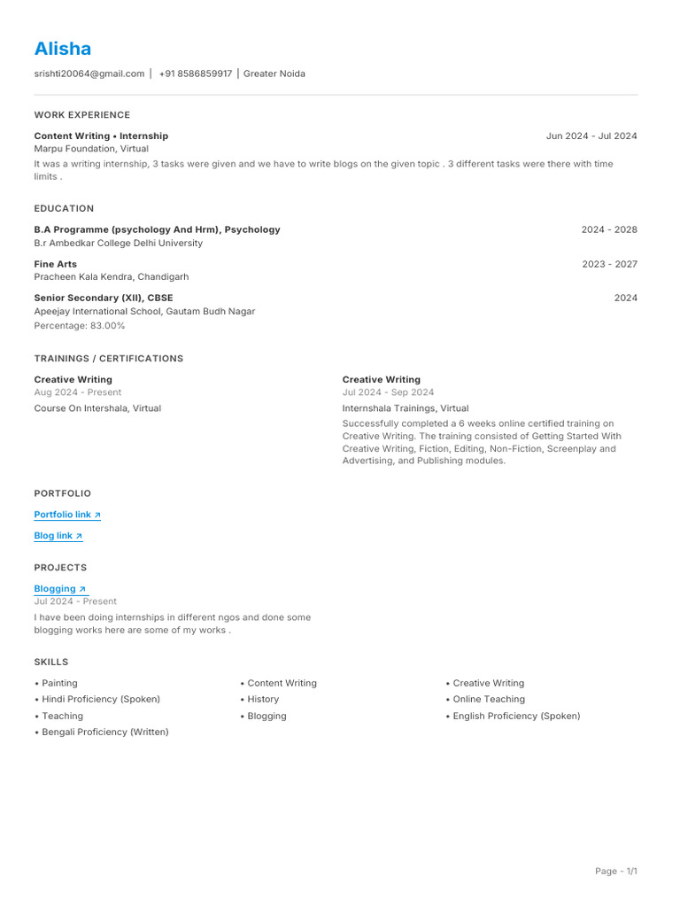 Alisha InternshalaResume-6 | PDF