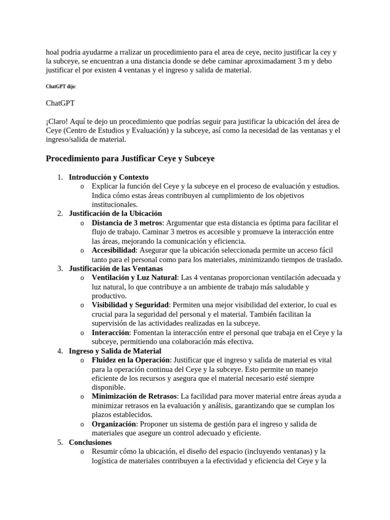 Hoal Podria Ayudarme A Rralizar Un Procedimiento para El Area de Ceye | PDF