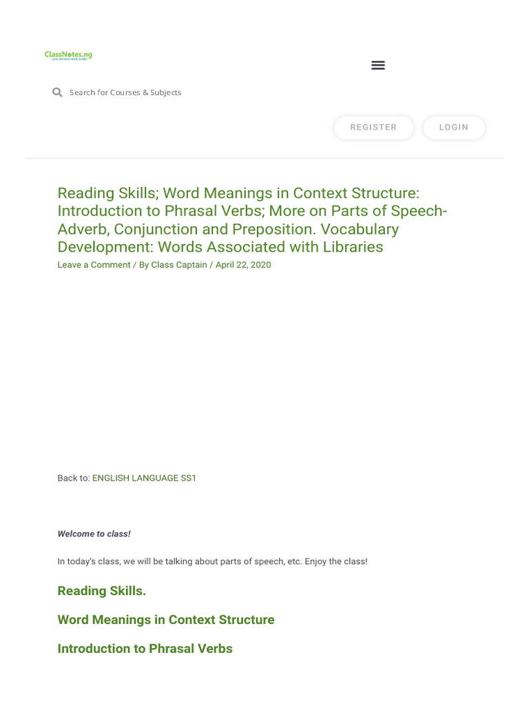 VERBS - STRUCTURE (INTRODUCTION TO PHRASAL VERBS) | PDF | Adverb | Part Of Speech