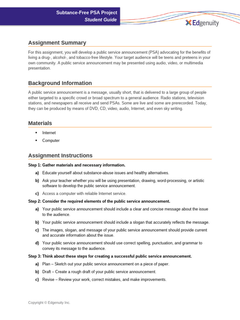 Project-Substance-Free PSA - StudentGuide | PDF | Substance Abuse ...