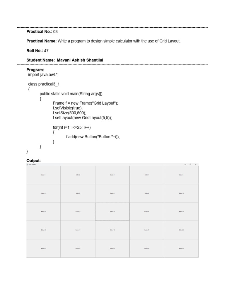 Java Grid Layout Calculator Program | PDF