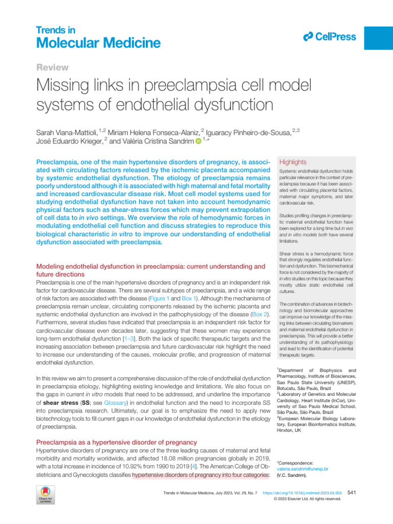 preeclampsia end endothelial dysfunction | PDF | Endothelium | Angiogenesis