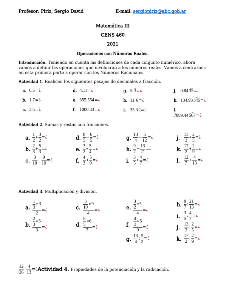 Operaciones con Números Reales | PDF | Número Real | Aritmética