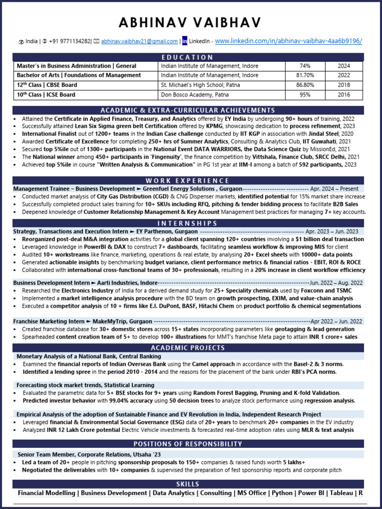 Abhinav Vaibhav Resume | PDF | Business