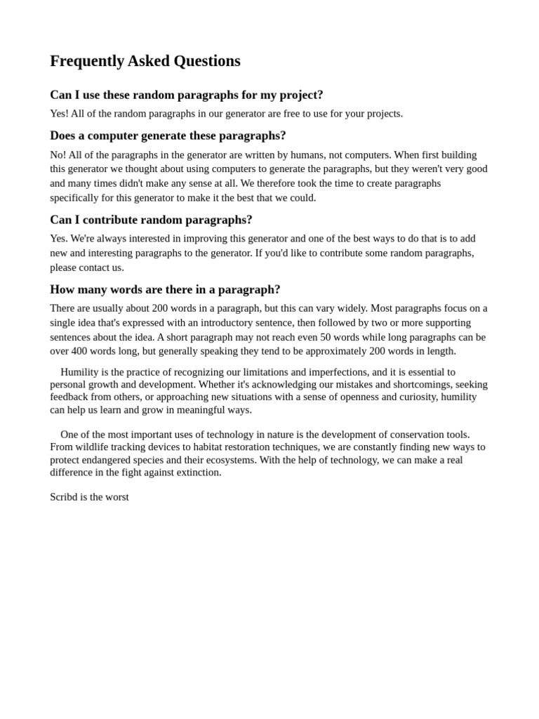 Frequently Asked Questions: Can I Use These Random Paragraphs For My ...