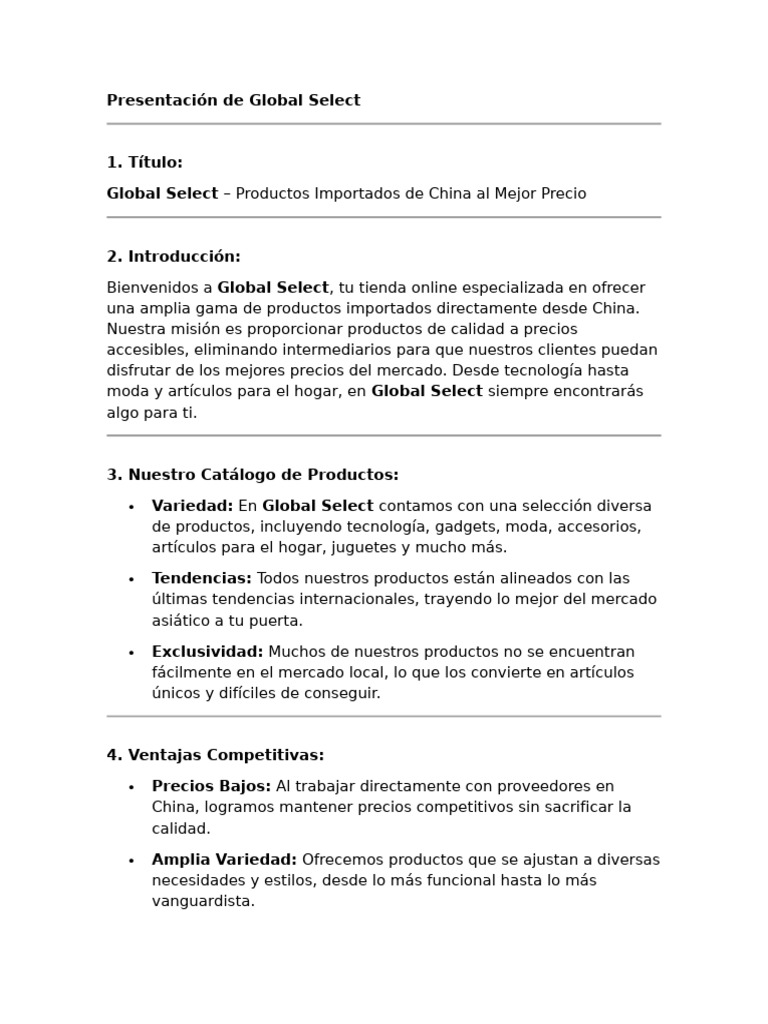 Global select presentacion | PDF | Las compras en línea