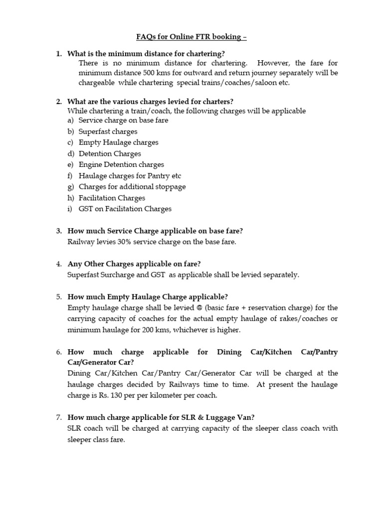 FAQs For Online FTR Booking Module | PDF | Rail Transport