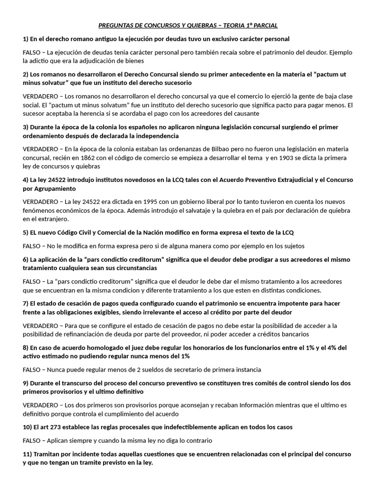 Preguntas Parcial Cyq-1 | PDF | Bancarrota | Pagos